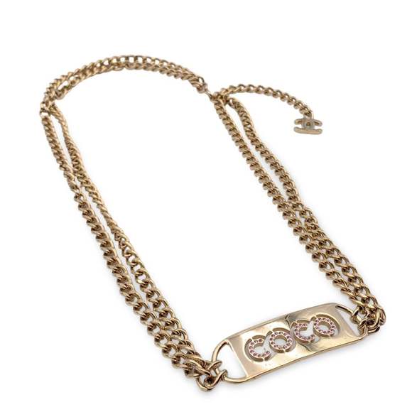 CHANEL | Accessories | Chanel Vintage Gold Metal Chain Coco Crystals ...